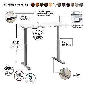 Bush Business Furniture Move 60 Series Height Adjustable Standing Desk, 72W x 30D, White with Cool Gray Metallic Base