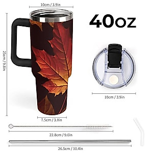 LLUTSNTH 40 Oz Vacuum Tumbler with Black Handle Leakproof Insulated Tumbler Fall Autumn Leaves Stainless Steel Travel Mug with Lid And Straw Coffee Cup Cute Water Bottles Cup Holder Friendly