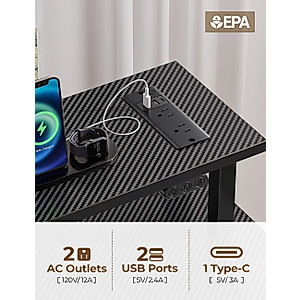 Rolanstar Computer Desk with Power Outlets & LED Light, 39 inch Home Office Desk with 3 Drawers and Storage Shelves, Writing Desk with Monitor Stand, Modern Work Desk for Home Office, Carbon Black