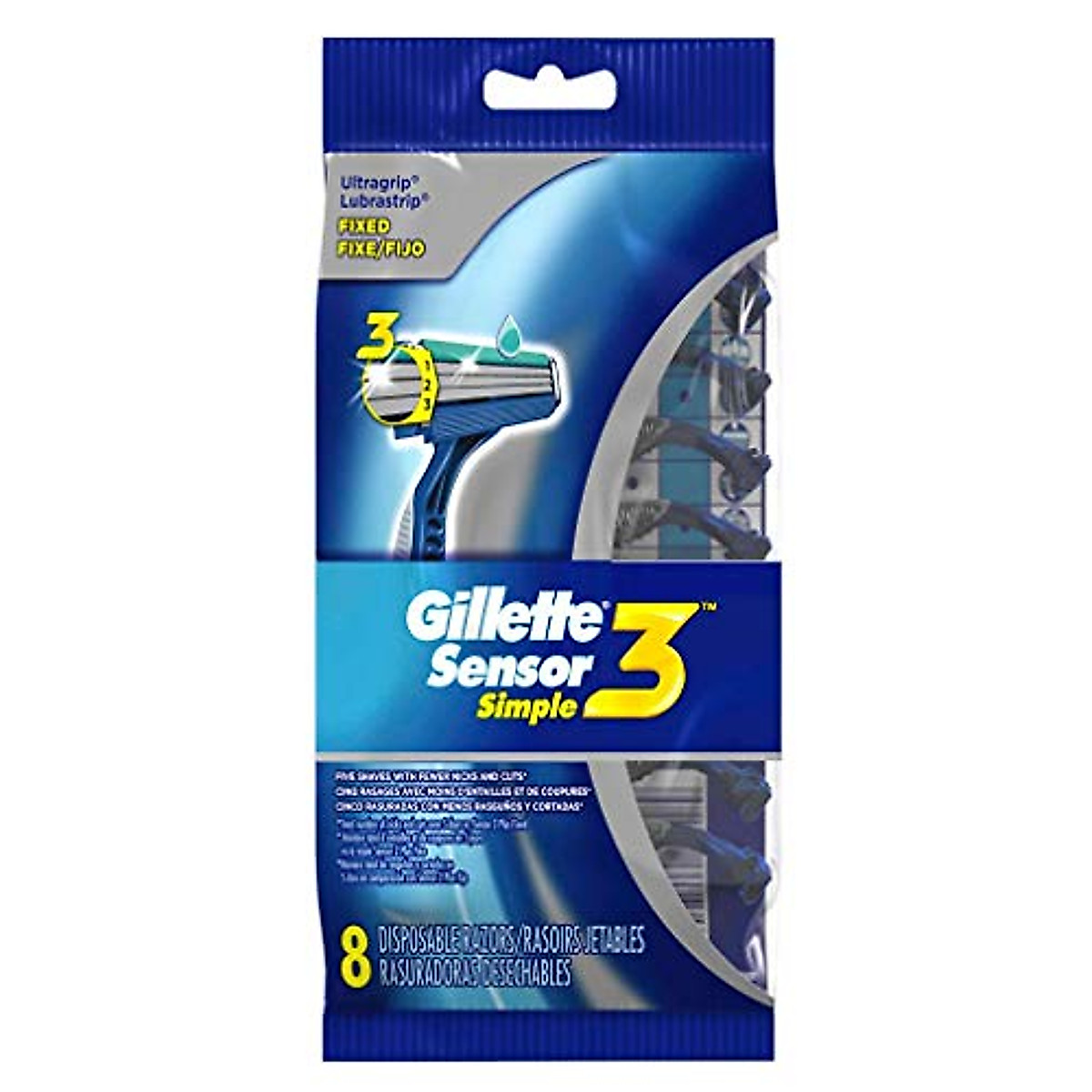 Sensor 3 Men's Simple Disposable Razor 8 Count (2 Pack)