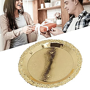 Round Fruit Tray, Gold Plated Stainless Steel Multifunctional Good Decoration Decorative Dessert Plate for Ceremony