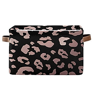Gougeta Foldable Storage Basket with Handle, Rose Gold Leopard Print Animal Cheetah Rectangular Canvas Organizer Bins for Home Office Closet Clothes Toys 1 Pack