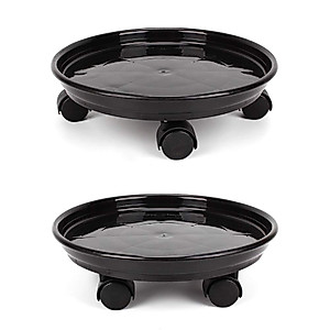 TiTa-Dong 2 Pack Plant Caddy, Round Potted Plant Stand on Wheels, Heavy Duty Flower Pot Rack on Rollers Dolly Trolley Saucer Tray Pallet with Universal Wheels for Indoor Outdoor Home Garden,11.8"