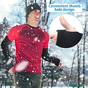 Skylety 2 Pairs Arm Sleeves Warmer Cycling Thermal Arm Warmer Arm Sleeves Arm Winter Cover with Thumb Holes for Men Women (Black, White, X-Large)