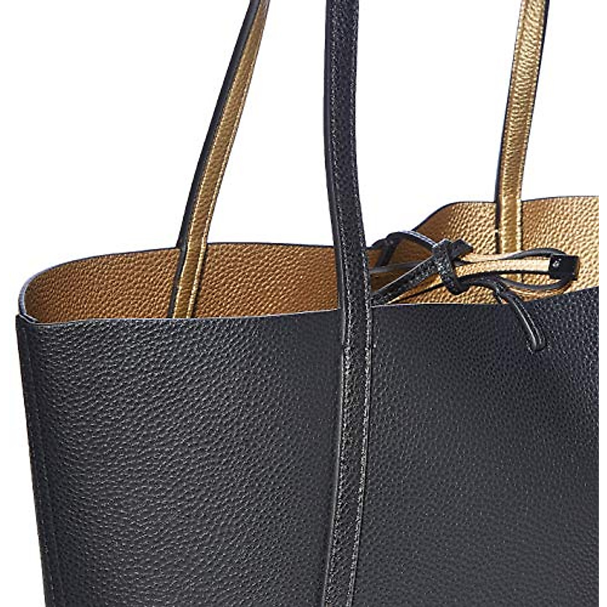 A|X ARMANI EXCHANGE womens Reversible Pebbled Tie Eco Leather Tote Bag, Black/Gold-black/Gold, One Size US
