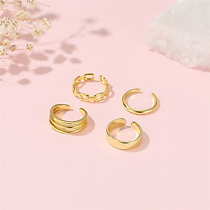 PWUEITR 4Pcs/1Set Adjustable Gold Silver Toe Rings for Women Knuckle Tail Ring Simple Summer Beach Open Toe Rings Set Foot Jewelry,gold