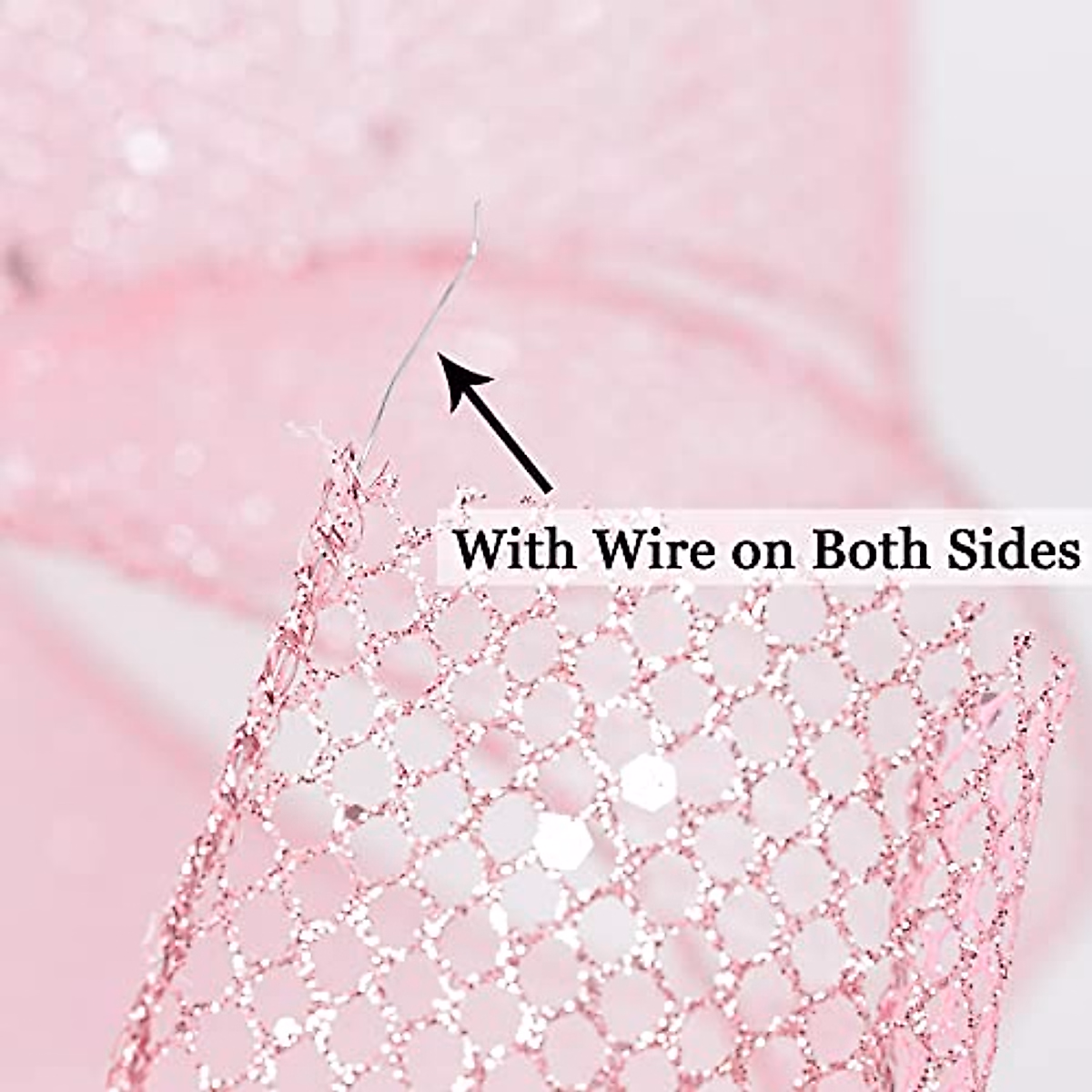 HUIHUANG Pink Glitter Wired Ribbon Web Mesh Ribbon Wired Metallic Sparkling Wire Edge Ribbon for Gift Wrapping Wreaths Making Christmas Tree Topper Bows Home Decor DIY Crafts -2.5" x 10 Yards