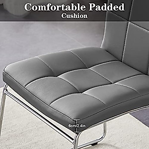 Dining Chairs Set of 2 - Comfortable Leather Dining Room Chairs, Modern Kitchen Chairs with Metal Legs Side Chairs, Accent Chairs for Living Room, Bedroom - Gray