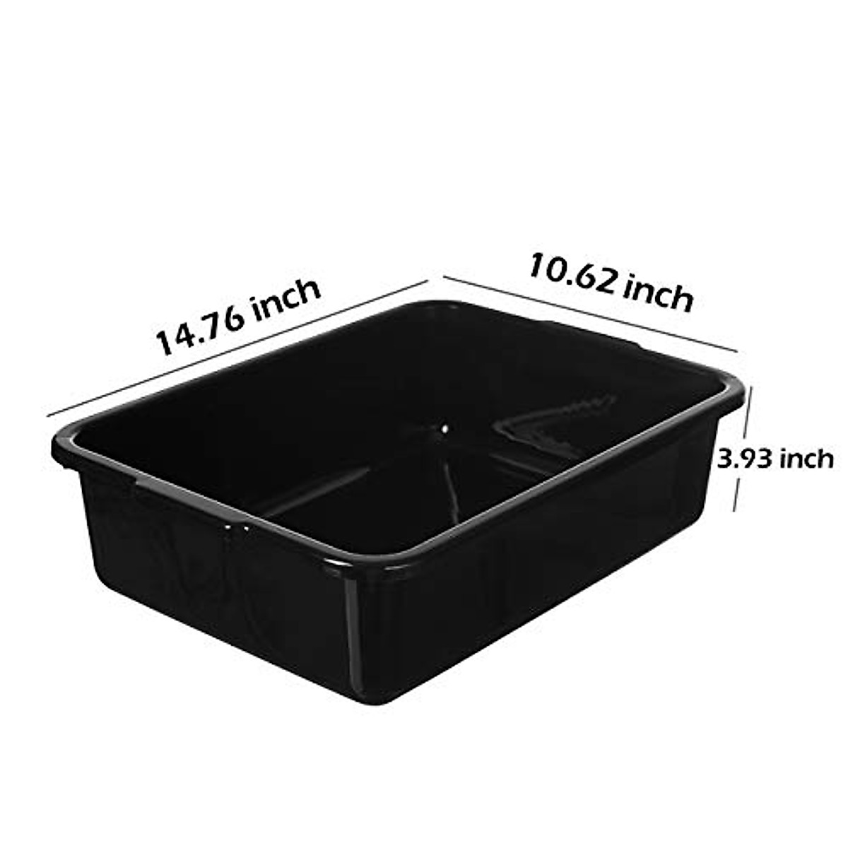 4-Pack Commercial Bus Tubs 8 Litre, Black Plastic Bus Box/Tote, Bus Wash Dish Basin Pans