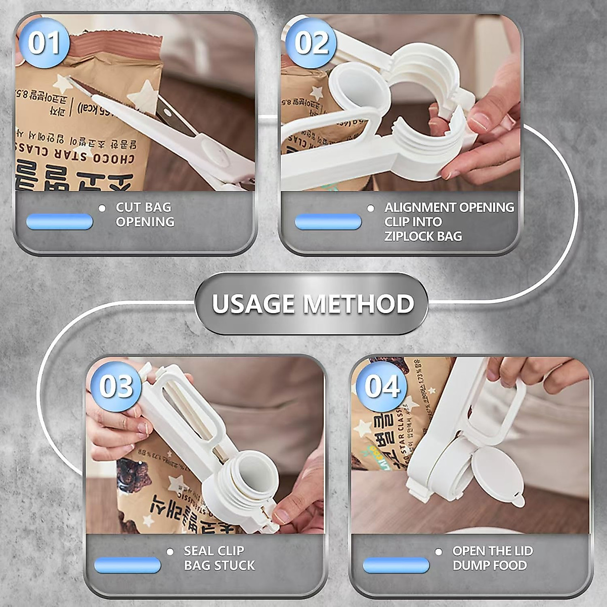 Miocololy Bag Clips with Pour Spout, Spouts Reusable Plastic Cap Sealer Clips for All Food Storage (2 PCS)