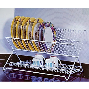 Rocky Mountain Goods Foldable Dish Drying Rack - Holds up to 8" Flat Plates and Cups - Sturdy Steel Construction - White - 18.25" Wide x 12.75" Deep x 11" High