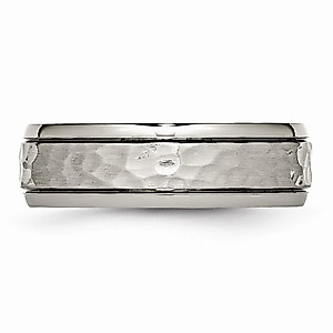 Sonia Jewels Size 7 - Titanium 7mm Grooved Edge Hammered and Polished Wedding Band