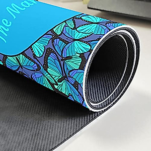 CUXWEOT Tropical Blue Butterflies Pattern Personalized Doormat Text Name Custom Indoor Outdoor Pet Mat Entrance Rugs Home Decor Welcome Door Mats 23.6 x 15.7 Inch