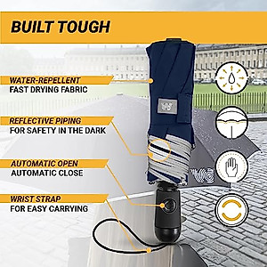 Weatherman Travel Umbrella - Windproof Compact Umbrella - Strong and Resists Up to 45 MPH Winds and Heavy Rain - Great Mini Umbrella For Backpack (Deep Ocean)