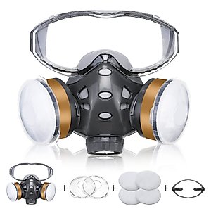 Reusable Half Face Cover, 8200 Face Cover with Safety Glasses Half Facepiece Against Organic Vapors/Smells/Asbestos, Ideal for Painting, Polishing, Woodworking, Welding, Decoration etc