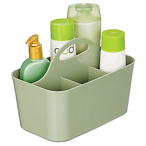 mDesign Small Plastic Shower/Bath Storage Organizer Caddy Tote with Handle for Dorm, Shelf, Cabinet - Hold Soap, Shampoo, Conditioner, Combs, Brushes, Lumiere Collection, Olive Green