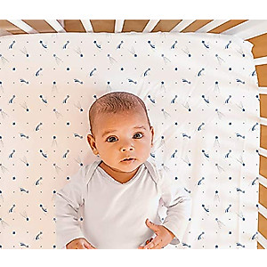 The Peanutshell Fitted Crib Sheet Set for Baby Boys or Girls | Unisex 2 Pack in Rocketships & Shooting Stars | Fits Standard Crib Mattresses