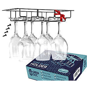 Wine Glass Rack - Under Cabinet Stemware Wine Glass Holder Durable Glasses Storage Hanger Metal Organizer for Bar Kitchen UPGRADED DESIGN Black (3 Rows)