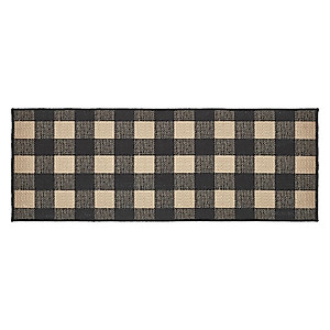 VHC Brands Black Check Indoor Rug Rect 17x48, Polyester Area Rug, Accent Rug, Floor Decor, Black Check Collection, Rectangle 17x48, Country Black