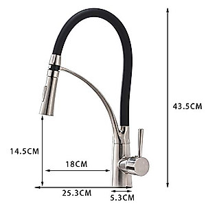 WEITOL Kitchen Sink Faucet for Bar Farmhouse Commercial, Black Rubber Design and Brushed Nickel Kitchen Faucet, Deck Mounted Pull Down Dual Spray Nozzle Mixer Sink Taps