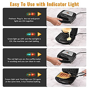 MONXOOK Waffle Maker Belgian, Electric Waffle Maker with Indicator Lights, 2 Slices Square Non-Stick Waffle Irons, Automatic Temperature, Compact Design, Easy to Clean, 750W, Black
