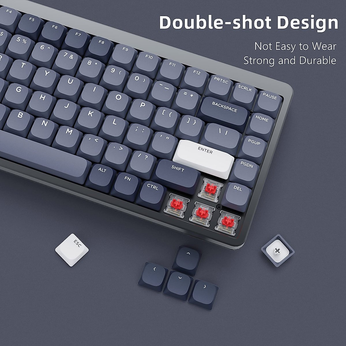 Womier Low Profile Keycaps, PBT Keycaps 144 Keys Custom Keyboard Keycaps Full Set, Double Shot Keycaps for 60% 65% 75% 80% 100% Mechanical Keyboard, Grey