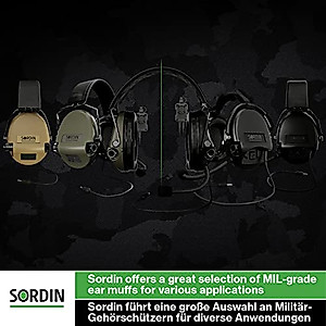 Sordin Supreme MIL CC Slim Active Ear Defenders - Leather Band & Foam Kits - Nexus Radio Downlead - Green Ear Muffs