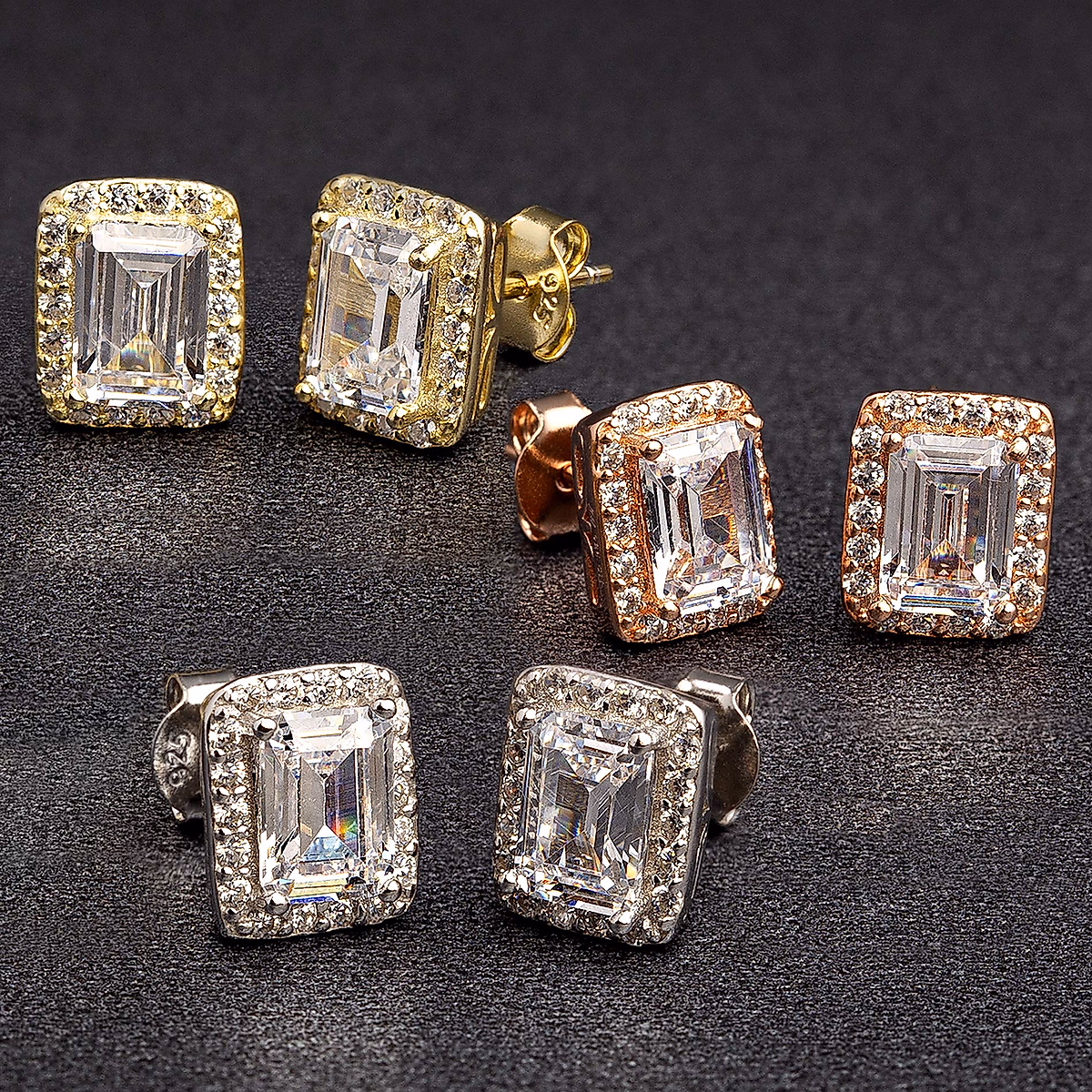 Mia Sarine Rhodium Plated 925 Sterling Silver 1-3/8 Cttw Emerald Cut Cubic Zirconia Stud Earrings for Women White