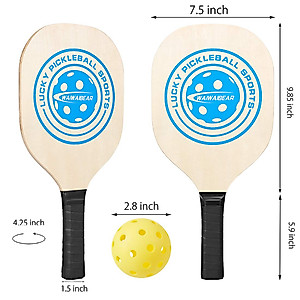 WAIWAIBEAR Pickleball Paddles Set of 4 Delux Pickle Ball Paddle& Ball Set,Pickleball Set Indoor&Outdoor Rackets(Includes 4Wood Paddles & 7 Balls Pickleballs 6 Bandage 1 Carry Bag Set