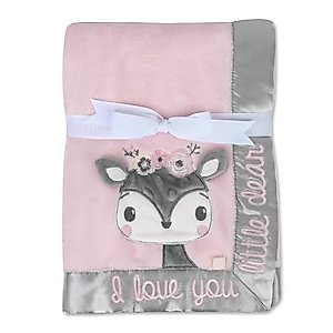 Fisher-Price Baby Blanket Woodland Wonders Collection Pink Fleece Baby Blanket Throw with Satin Trim for Baby Girls