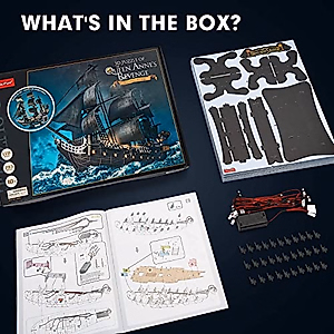 3D Puzzle for Adults Moveable LED Pirate Ship with Detailed Interior Decoration, Large Queen Anne's Revenge Desk Puzzles, Difficult 3D Puzzles with Lights Gifts for Men Women