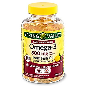 Spring Valley Omega-3 500 mg from Fish Oil, Heart Health, Lemon,120 Softgels (Pack of 2)