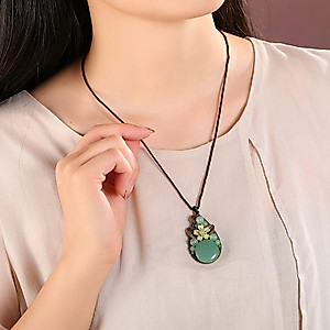 Xgimas Natural Jade Stone Necklace, Adjustable Rope Chain Length Lucky Protection Friendship Charm Pendant Necklace for Women Friends Gifts