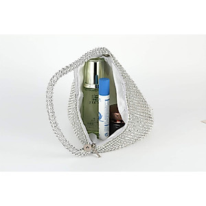 Vgift Rhinestone Purse, Women Sparkle Bling Wristlet Clutch Evening Bag for Prom Party Night Out, Silver