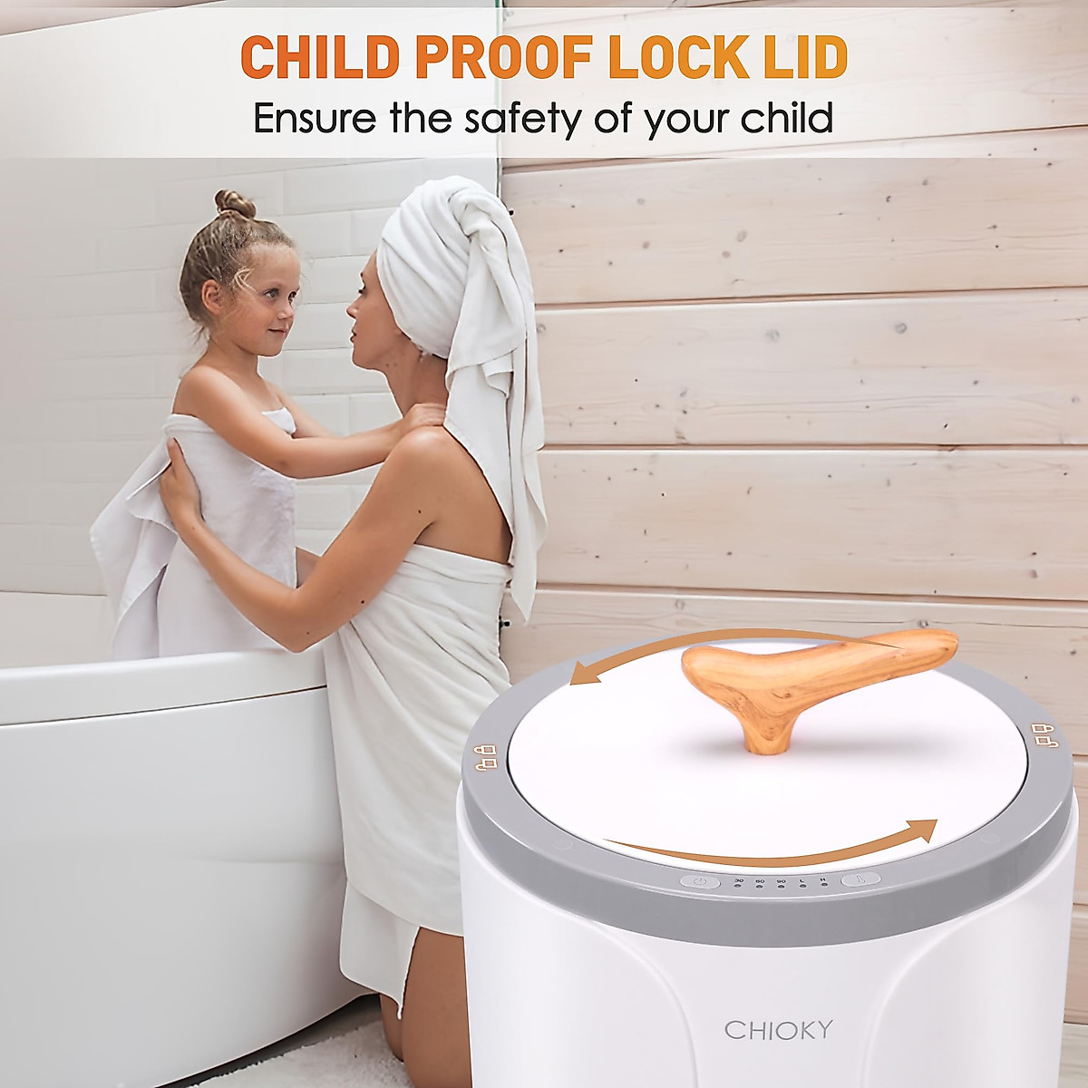 CHIOKY Towels Warmer for Bathroom, Hot Tub Large Towel Warmer Bucket with Timer and Fragrance Disc, Fits Up to Two 40"X70" Oversized Towels, Blanket, Clothes and Robe for Single or Double, White