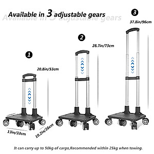 Backpack Trolley with 5 Wheels Folding Compact Lightweight Luggage Cart Spinner Rolling Luggage Cart for Bags, Pet Carriers, Dog Backpacks Carriers