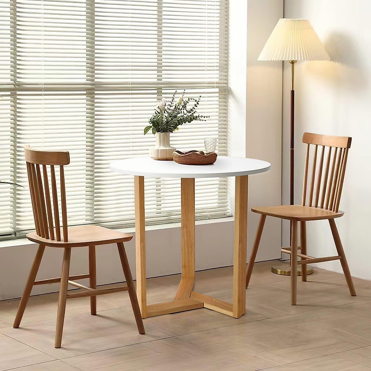 KithKasa 31.5" Mid Century Modern Round White Dining Table for 2-4, with Wood Legs & MDF Tabletop for Small Space Dining Room Narrow Nook