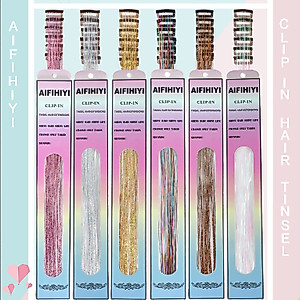 AIFIHIYI 23.6 Inch Hair Tinsel Clip in, Extra Long Glitter Tinsel Hair Extensions Clip in Hair Tinsel Heat Resistant Pink Hair Tensile Kit Sparkle Fairy Hair Accessories for Girls Kids Women (Pink)