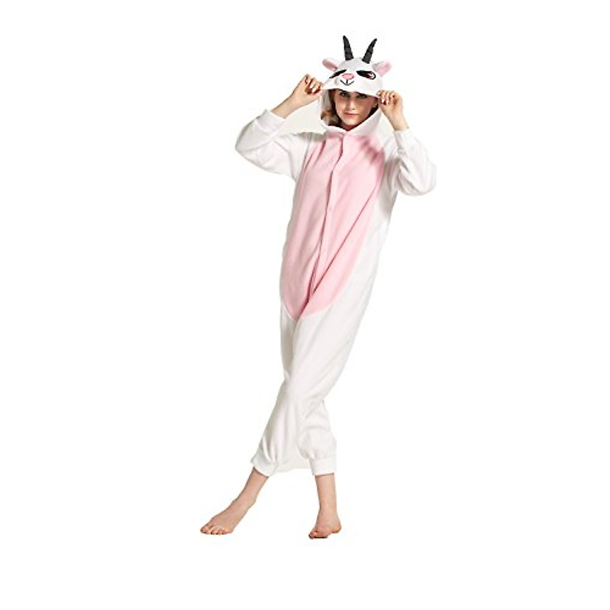 MizHome Halloween Costume Goat Hooded Pajamas Kigurumi Cosplay Goat L