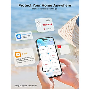 Govee WiFi Water Sensor 2 Pack, 100dB Adjustable Alarm and App Notifications, Leak and Drip Alerts by Email, Detector for Home, Bedrooms, Basement, Kitchen, Bathroom, Laundry(Not Support 5G WiFi)