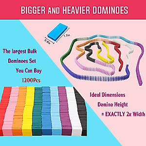 1200 Piece Dominoes Set for Kids, Colorful Dominos Tiles for Building, Stacking, Racing, Tumbling, Wood Domino with Box, Educational Toy