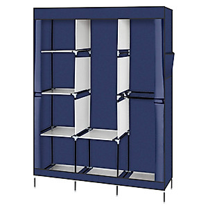 71" Portable Closet Wardrobe Clothes Rack Storage Organizer with Shelf Blue Clothes Storage Organizer Closet ?for Home, Dorm, Garage etc. ?No-Tool Assembly