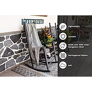 CURATED & COZY Herringbone Wool Throw Blanket, Ultra Soft Wool Throw Blanket for Couch, Sofa & Bed, Made with 100% Inner Mongolian Wool, Herringbone Pattern - 53" X 69" (Grey)