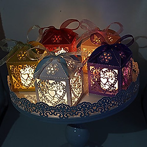 KPOSIYA 100 Pack Love Heart Laser Cut Wedding Party Favor Box Candy Bag Chocolate Gift Boxes Bridal Birthday Shower Bomboniere with Ribbons