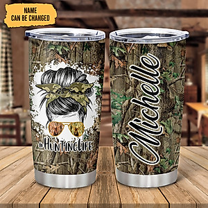 Hyturtle Personalized Hunting Gifts For Women - Huntinglife Camo Customized Name Tumbler 20 Oz Travel Coffee Mug Stainless Steel - Hunting Gift For Mom, Her, Hunters On Birthday, Christmas
