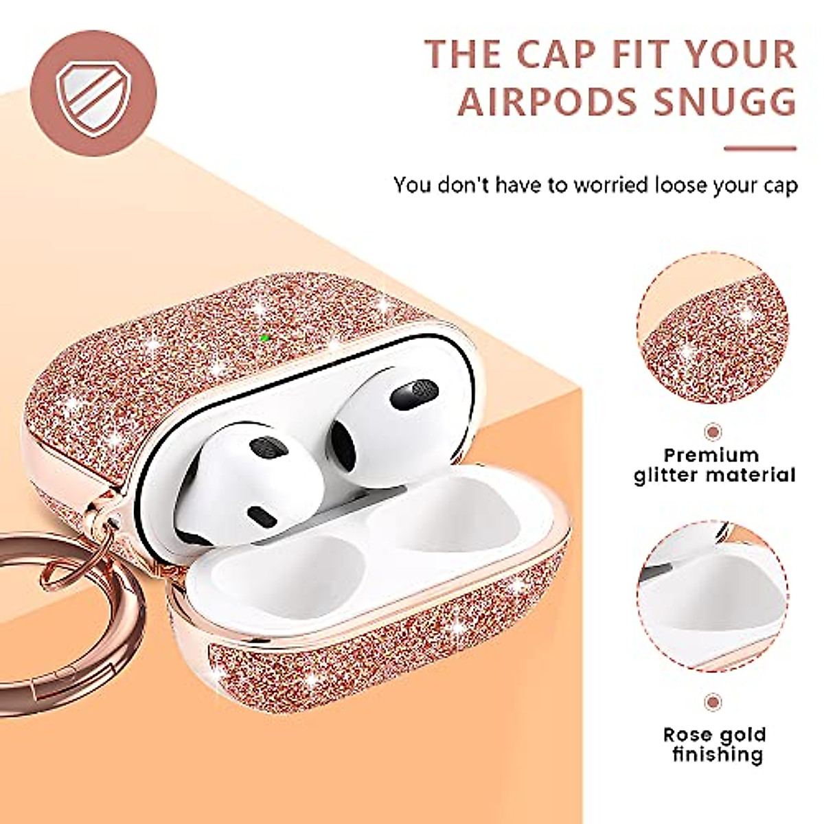 Valkit for Apple Airpods 3 Case Cover 2021 Bling Sparkle, Luxury Glossy Hard Shell Scratch Resistant Drop Proof Protective with Keychain for Glitter AirPods 3 Generation Charging Case - Golden