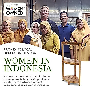 EcoDecors Snazzy Corner Teak Shower Corner Shelf 33" Radius 18” Tall Natural Wood Corner Shower Seat Spa Bench with Shelf Corner Stool for Shower in Earthy Teak Finish