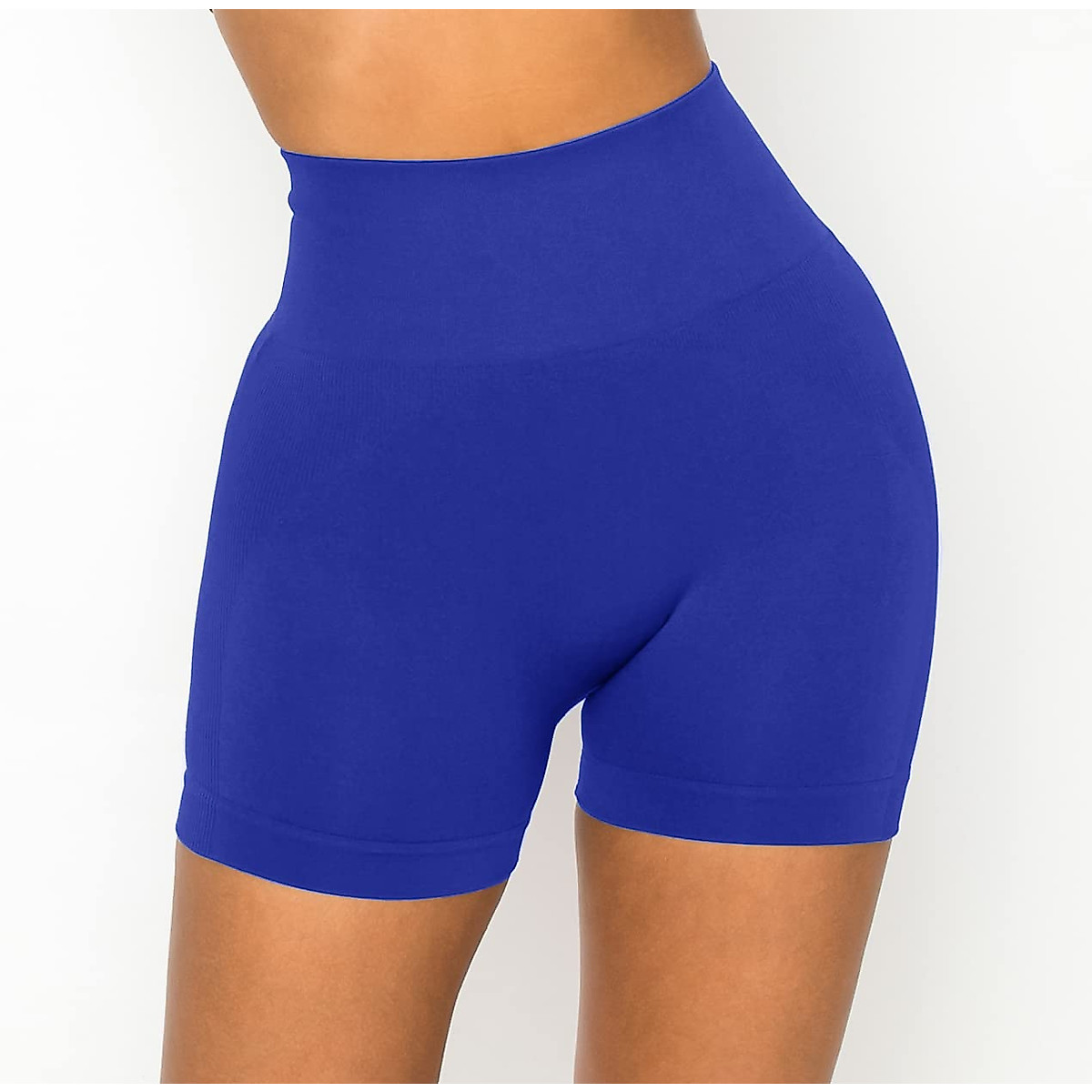 ALWAYS Women's Seamless Biker Shorts - High Waisted Yoga Running Athletic Workout Short Pants Royal Blue Medium