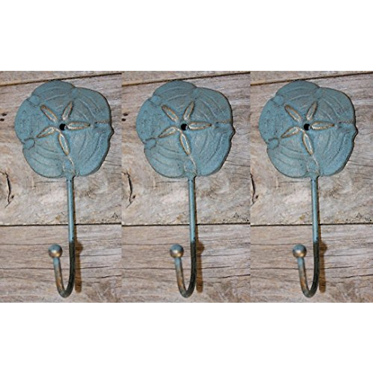 Antique-Look Sand Dollar Bath Towel Hooks Bronze-Look 6 3/4 inch Cast Iron, H-88 Set of 3