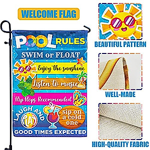 Pool Rules Signs and Decorations Outdoor, Summer Garden Flag Double Sided Burlap 12x18Inch